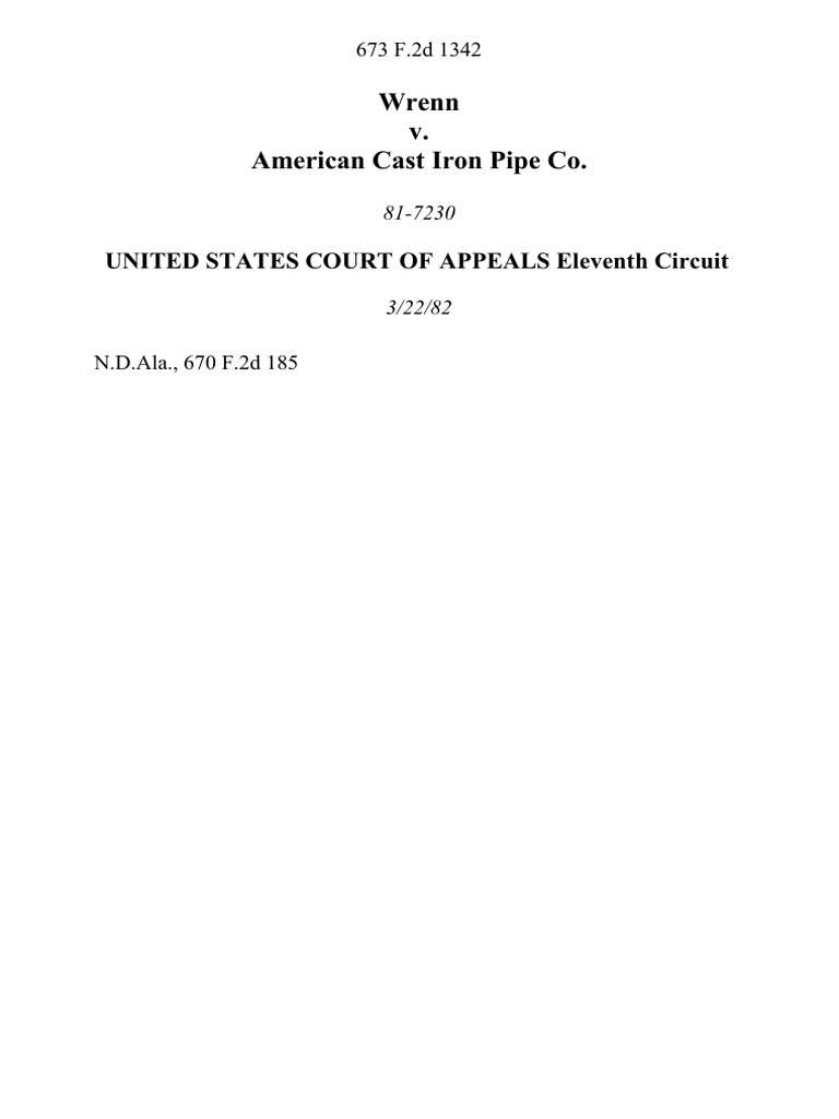 Wrenn v. American Cast Iron Pipe Co, 673 F.2d 1342, 11th Cir. (1982 ...
