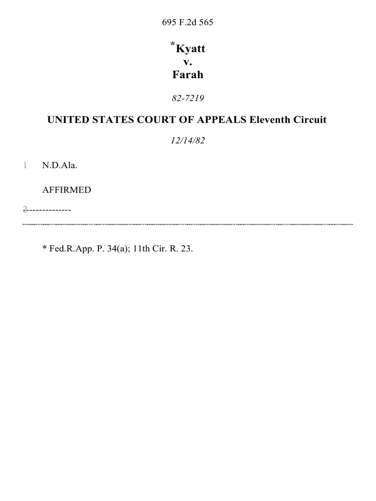 Kyatt v. Farah, 695 F.2d 565, 11th Cir. (1982) | PDF