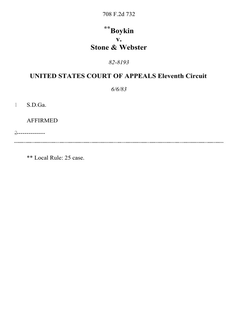 Boykin v. Stone & Webster, 708 F.2d 732, 11th Cir. (1983) | PDF