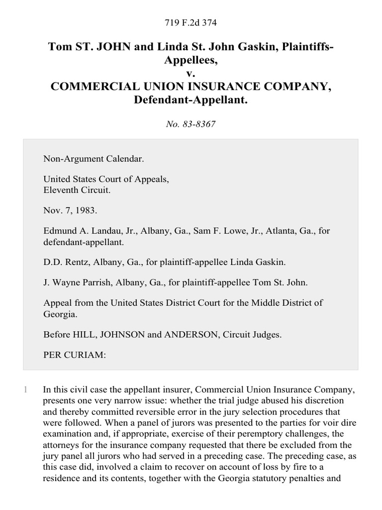 Tom St. John and Linda St. John Gaskin v. Commercial Union Insurance ...