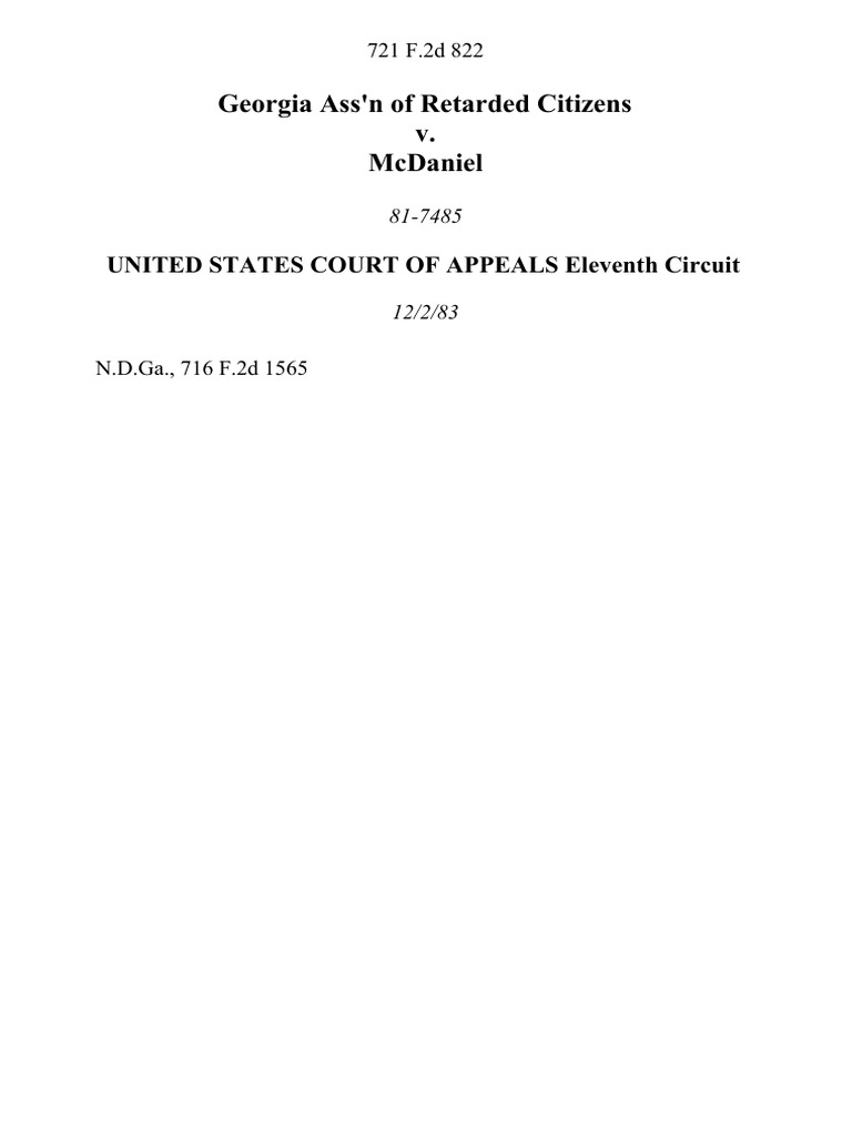Georgia Ass'n of Retarded Citizens v. McDaniel, 721 F.2d 822, 11th Cir. (1983) | PDF