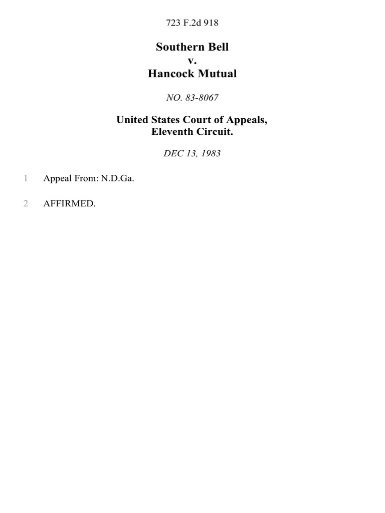 Southern Bell v. Hancock Mutual, 723 F.2d 918, 11th Cir. (1983) | PDF