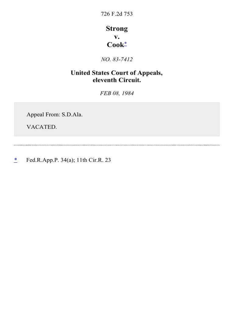 Strong v. Cook, 726 F.2d 753, 11th Cir. (1984) | PDF