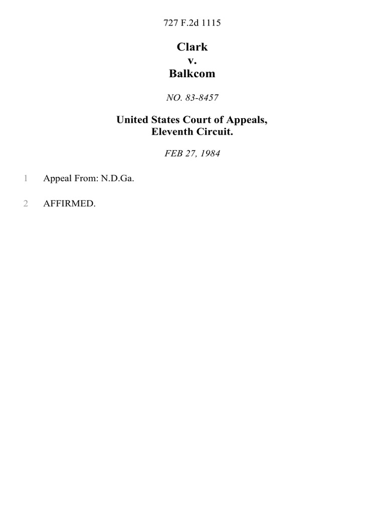 Clark v. Balkcom, 727 F.2d 1115, 11th Cir. (1984) | PDF