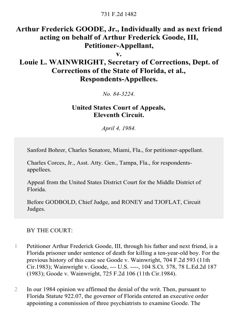 Arthur Frederick Goode, Jr., Individually and as Next Friend Acting on ...