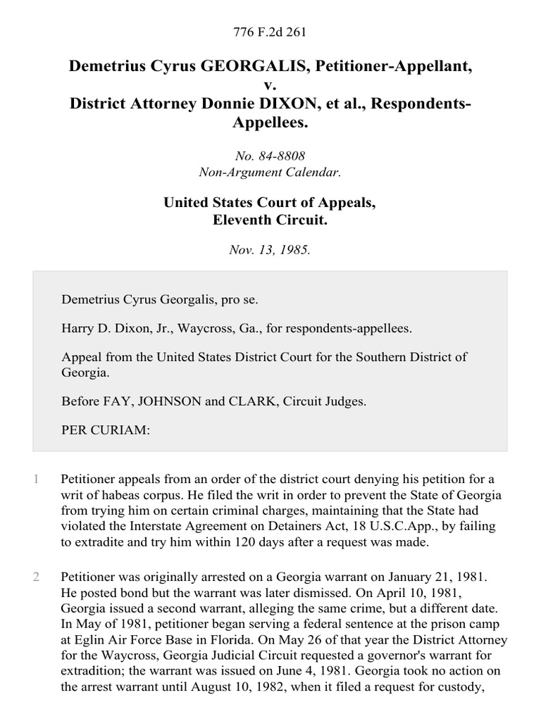 Demetrius Cyrus Georgalis v. District Attorney Donnie Dixon, 776 F.2d ...