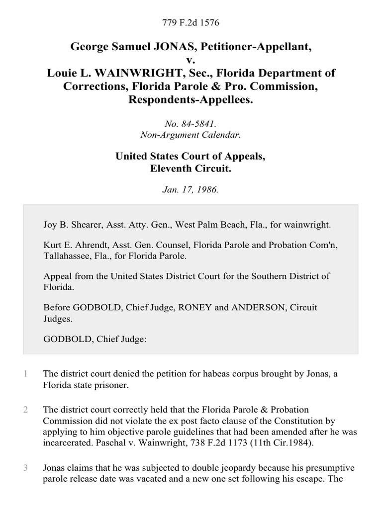 George Samuel Jonas v. Louie L. Wainwright, Sec., Florida Department of ...