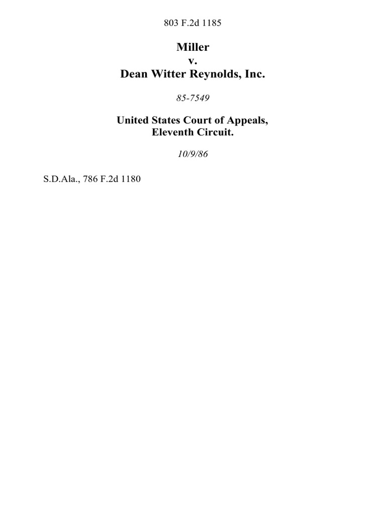 Miller v. Dean Witter Reynolds, Inc, 803 F.2d 1185, 11th Cir. (1986) | PDF