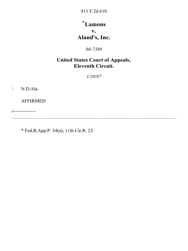 Lamons v. Aland's, Inc, 811 F.2d 610, 11th Cir. (1987) | PDF