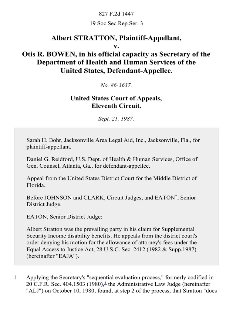 Albert Stratton v. Otis R. Bowen, in His Official Capacity As Secretary ...