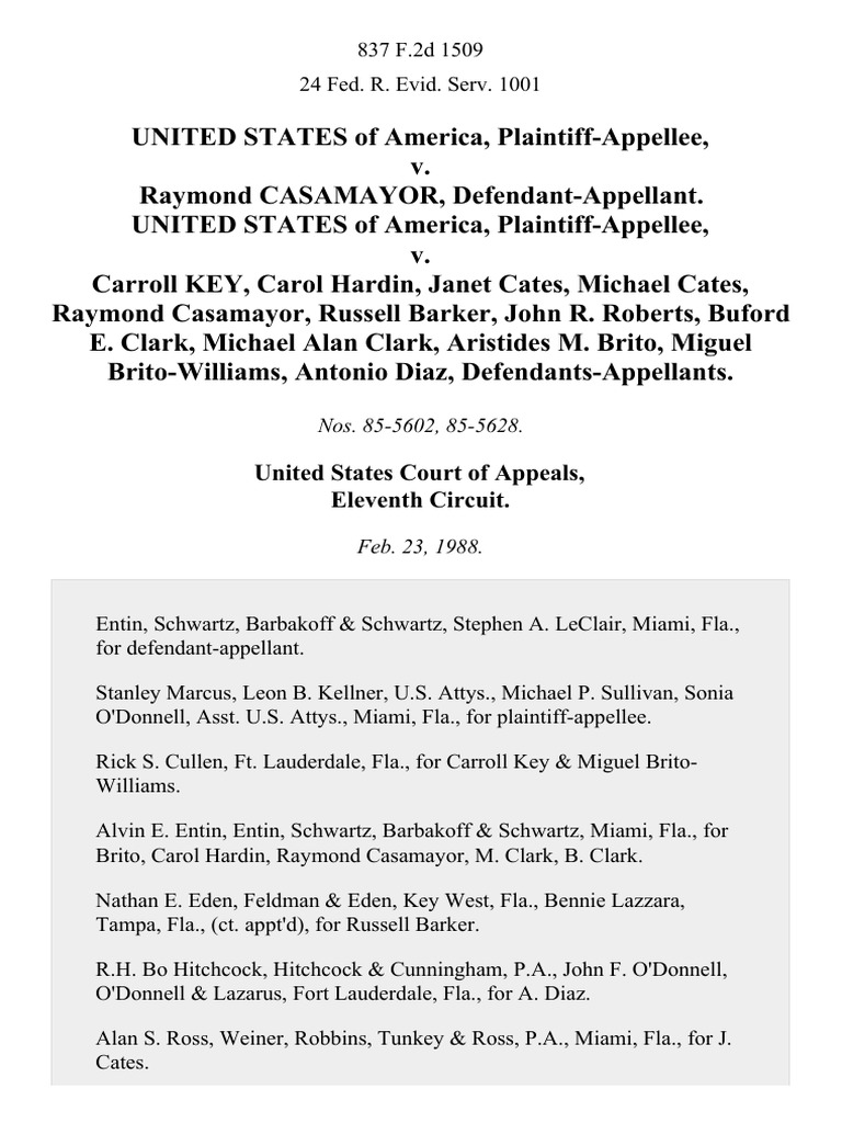 United States v. Raymond Casamayor, United States of America v. Carroll ...