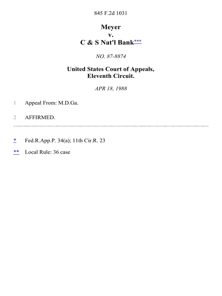 Meyer v. C & S Nat'l Bank, 845 F.2d 1031, 11th Cir. (1988) | PDF