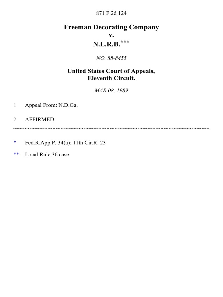 Freeman Decorating Company v. N.L.R.B., 871 F.2d 124, 11th Cir. (1989 ...