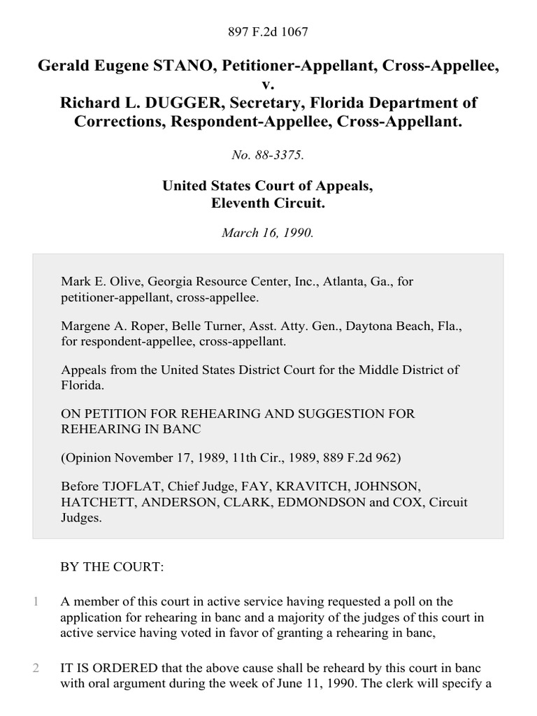 Gerald Eugene Stano, Cross-Appellee v. Richard L. Dugger, Secretary, Florida Department of ...