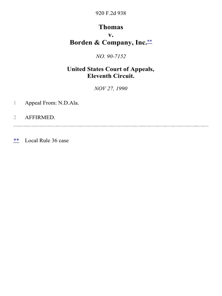 Thomas v. Borden & Company, Inc., 920 F.2d 938, 11th Cir. (1990) | PDF