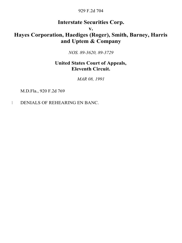 Interstate Securities Corp. v. Hayes Corporation, Haediges (Roger ...