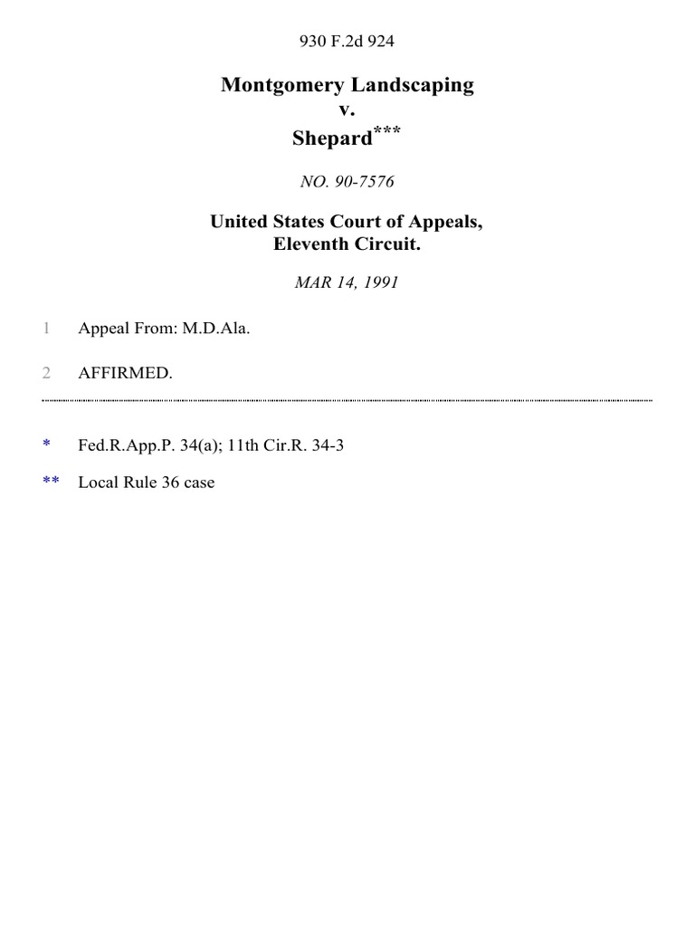 Montgomery Landscaping v. Shepard, 930 F.2d 924, 11th Cir. (1991) | PDF ...
