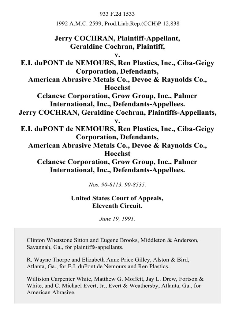 Jerry Cochran, Geraldine Cochran v. E.I. Dupont De Nemours, Ren ...