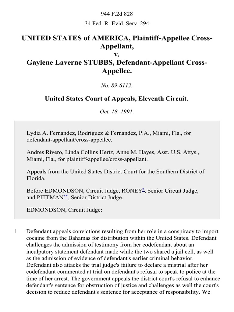United States of America, Cross-Appellant v. Gaylene Laverne Stubbs ...