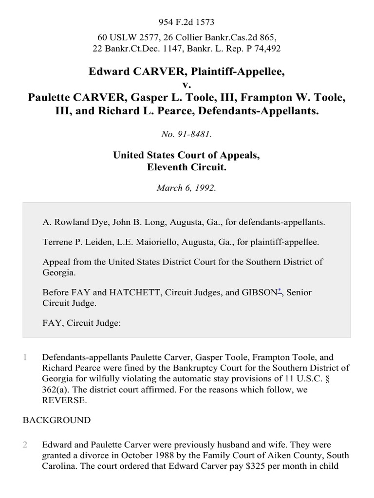 Edward Carver v. Paulette Carver, Gasper L. Toole, Iii, Frampton W ...