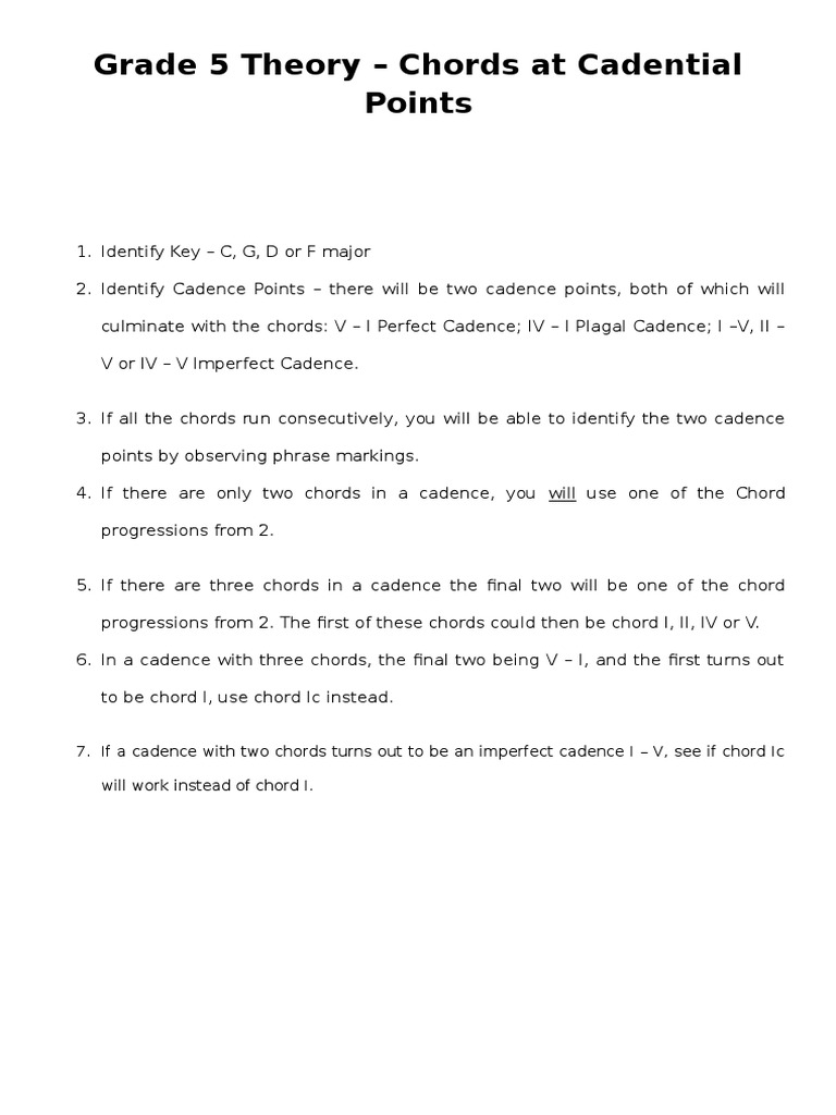 Grade 5 Theory Chords at Cadence Points | PDF | Musical Forms | Melody