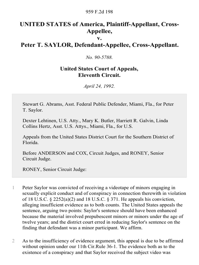 United States of America, Cross-Appellee v. Peter T. Saylor, Cross ...