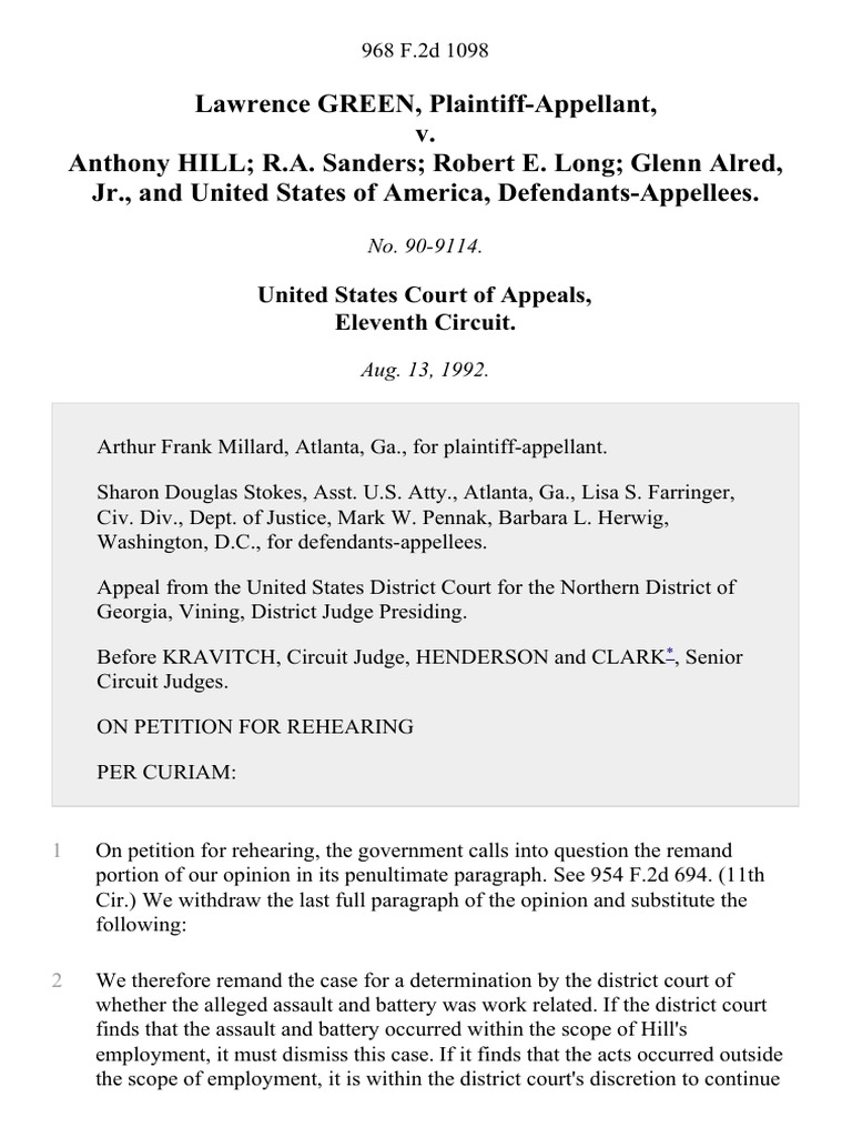 Lawrence Green v. Anthony Hill R.A. Sanders Robert E. Long Glenn Alred ...