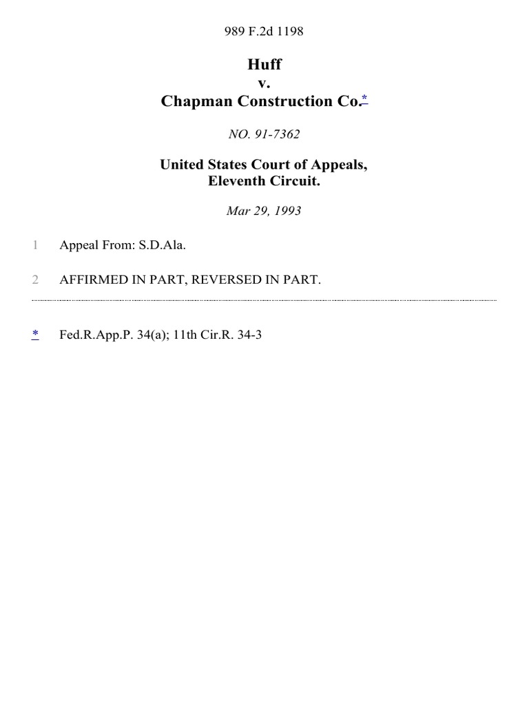 Huff v. Chapman Construction Co., 989 F.2d 1198, 11th Cir. (1993) | PDF
