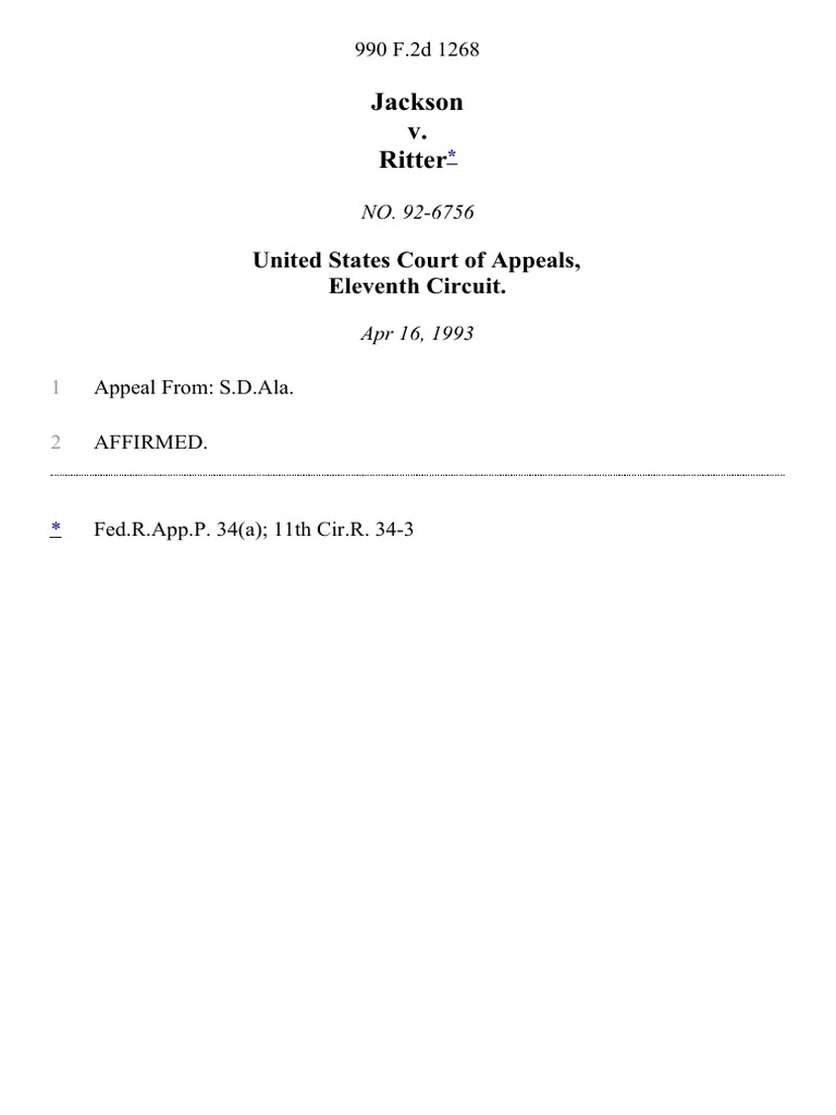 Jackson v. Ritter, 990 F.2d 1268, 11th Cir. (1993) | PDF