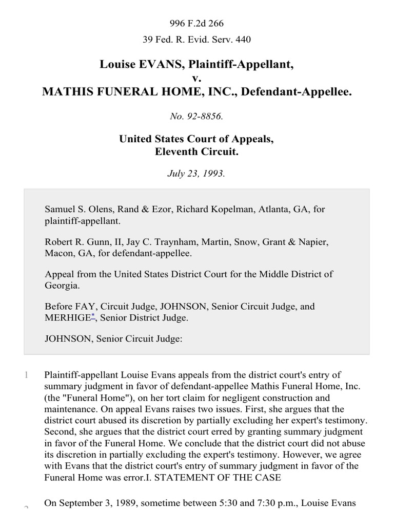 Evans v. Mathis Funeral Home Appeal | PDF | Summary Judgment | Causality