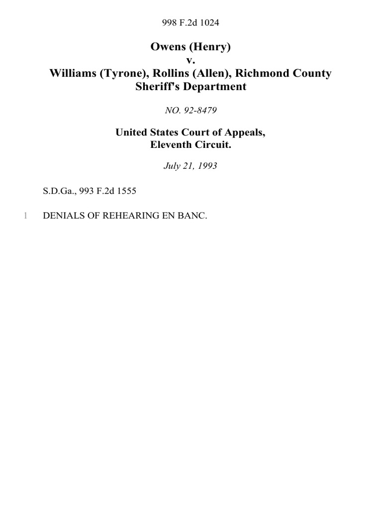 Owens (Henry) v. Williams (Tyrone), Rollins (Allen), Richmond County ...