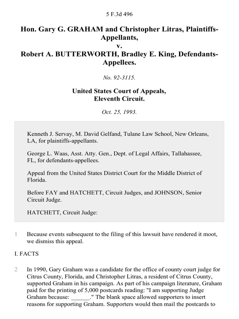 Hon. Gary G. Graham and Christopher Litras v. Robert A. Butterworth ...