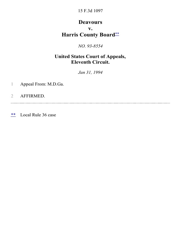 Deavours v. Harris County Board, 15 F.3d 1097, 11th Cir. (1994) | PDF