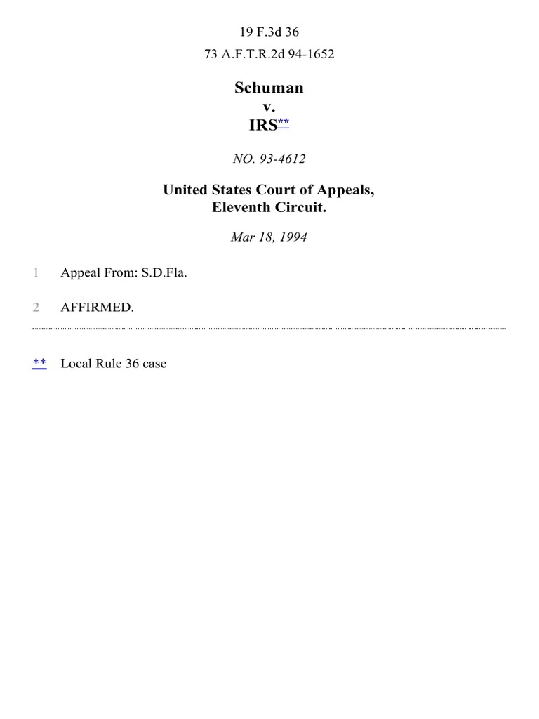 Schuman v. Irs, 19 F.3d 36, 11th Cir. (1994) | PDF