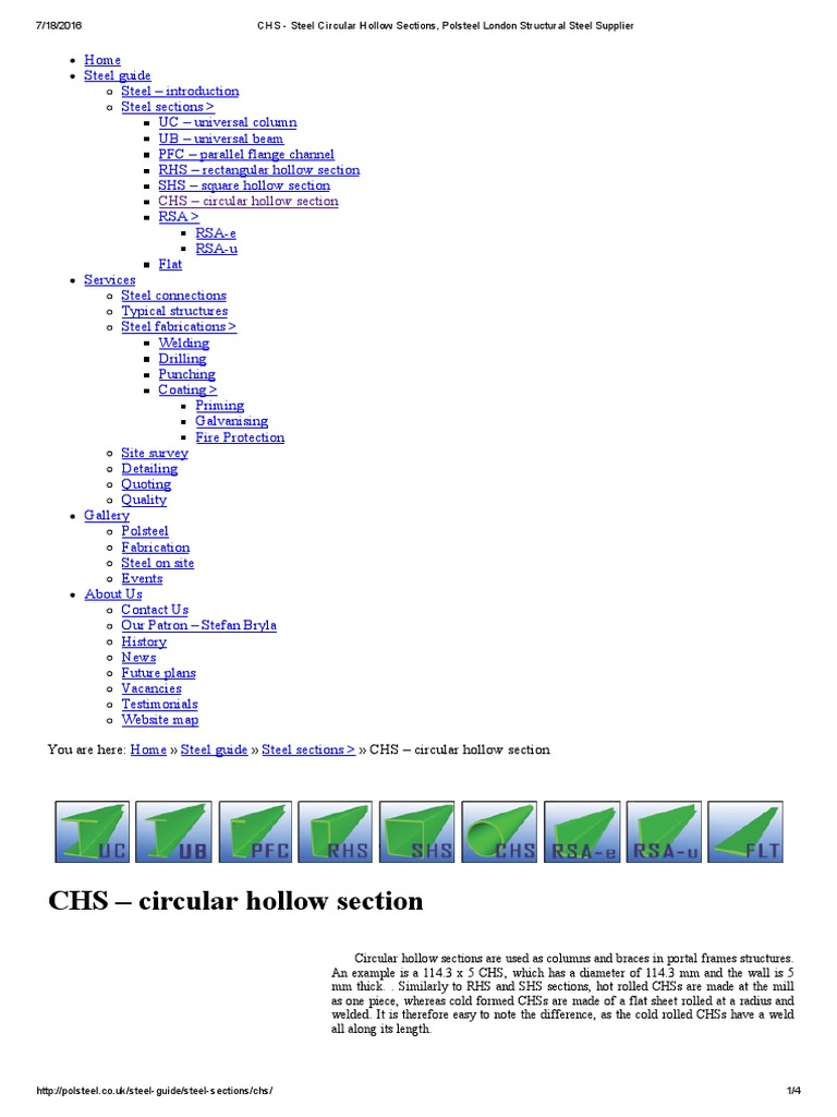 CHS - Steel Circular Hollow Sections, Polsteel London Structural Steel ...