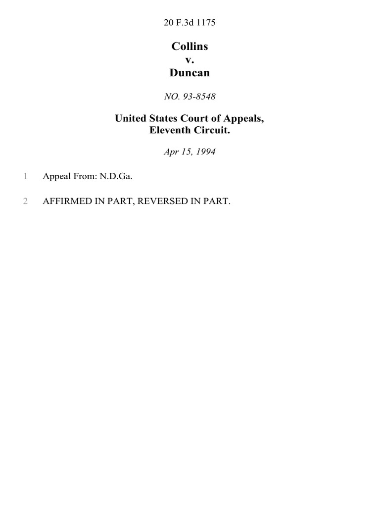 Collins v. Duncan, 20 F.3d 1175, 11th Cir. (1994) | PDF