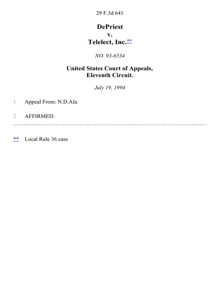 Depriest v. Telelect, Inc., 29 F.3d 641, 11th Cir. (1994) | PDF