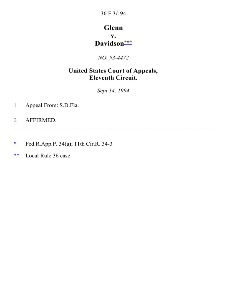 Glenn v. Davidson, 36 F.3d 94, 11th Cir. (1994) | PDF