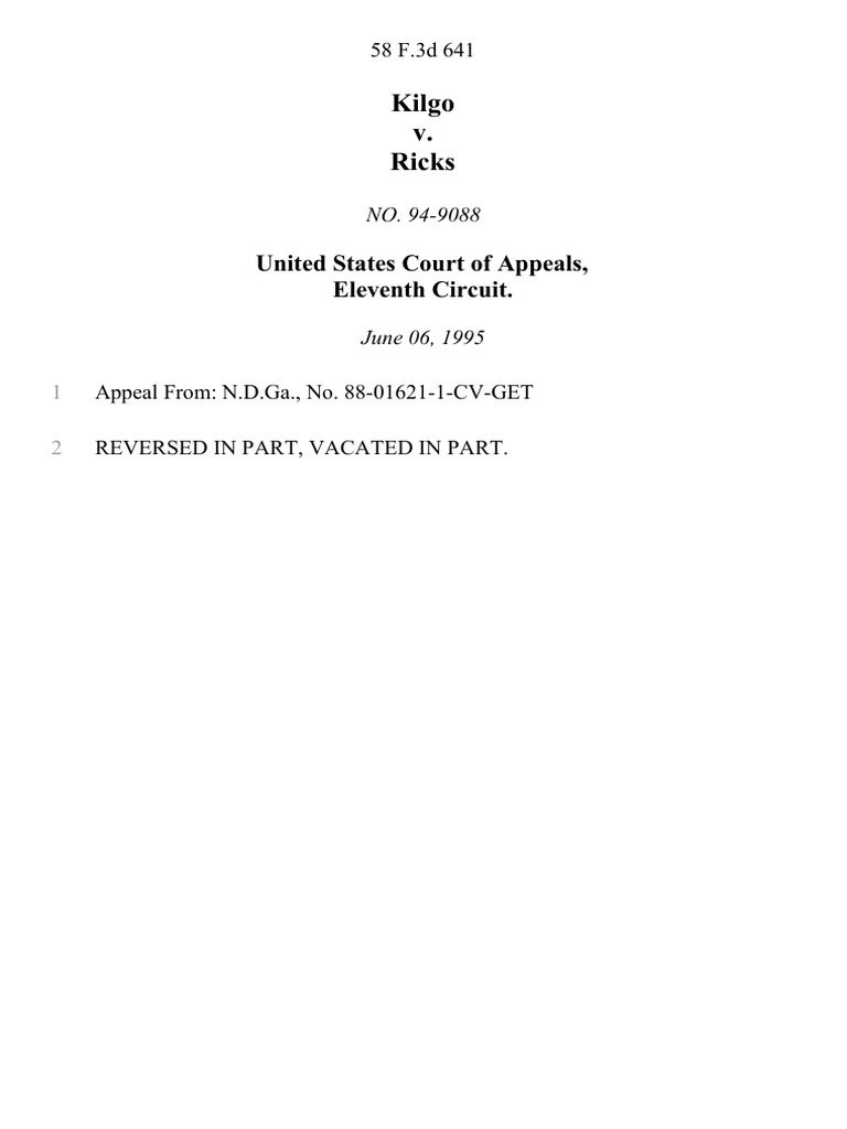Kilgo v. Ricks: 11th Circuit Appeal Summary | PDF