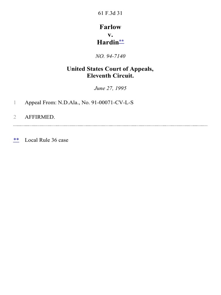 Farlow v. Hardin, 61 F.3d 31, 11th Cir. (1995) | PDF | United States ...