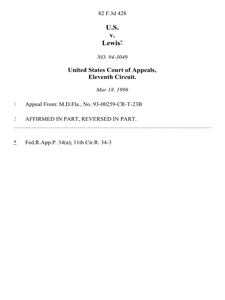United States v. Lewis, 82 F.3d 428, 11th Cir. (1996) | PDF