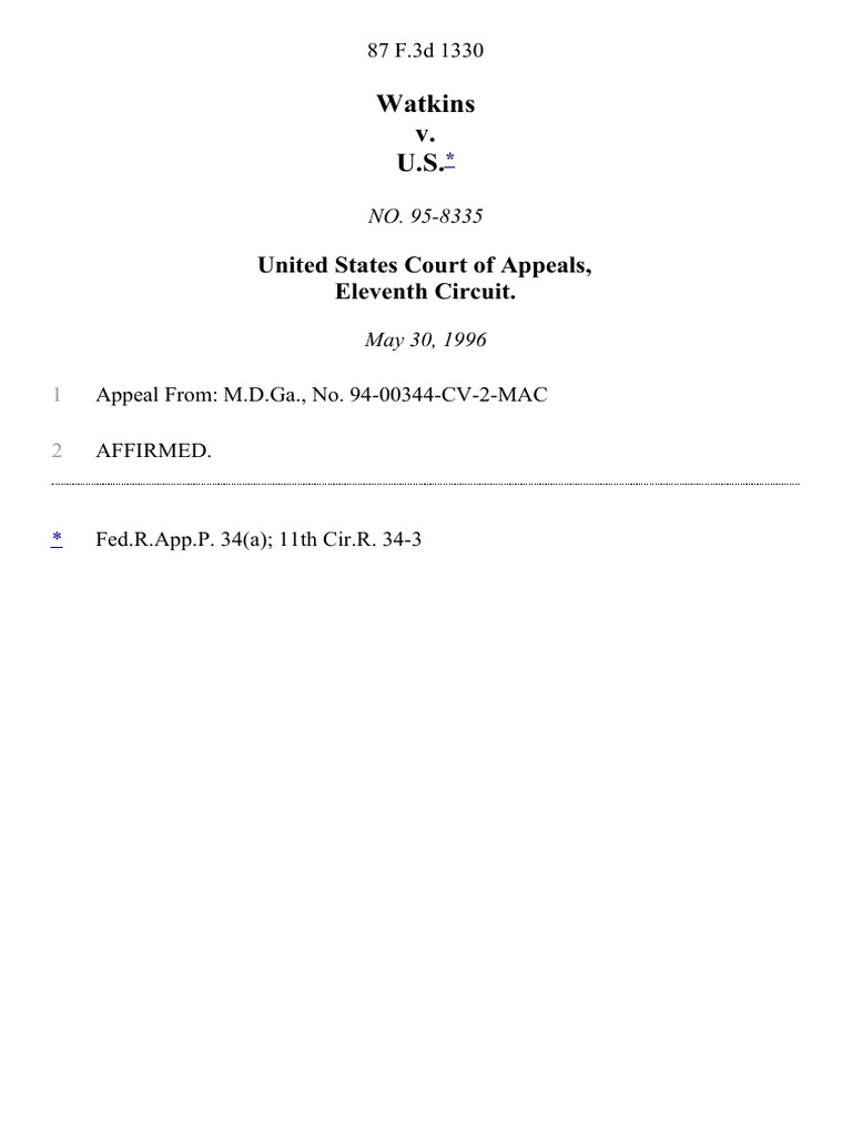 Watkins v. United States, 87 F.3d 1330, 11th Cir. (1996) | PDF
