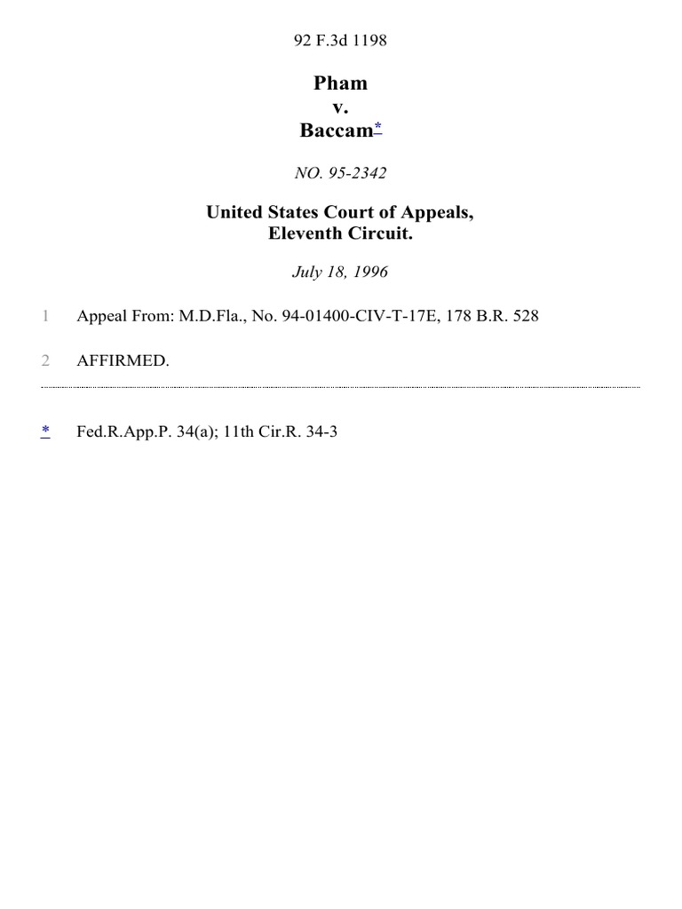 Pham v. Baccam: Eleventh Circuit Ruling | PDF | Law