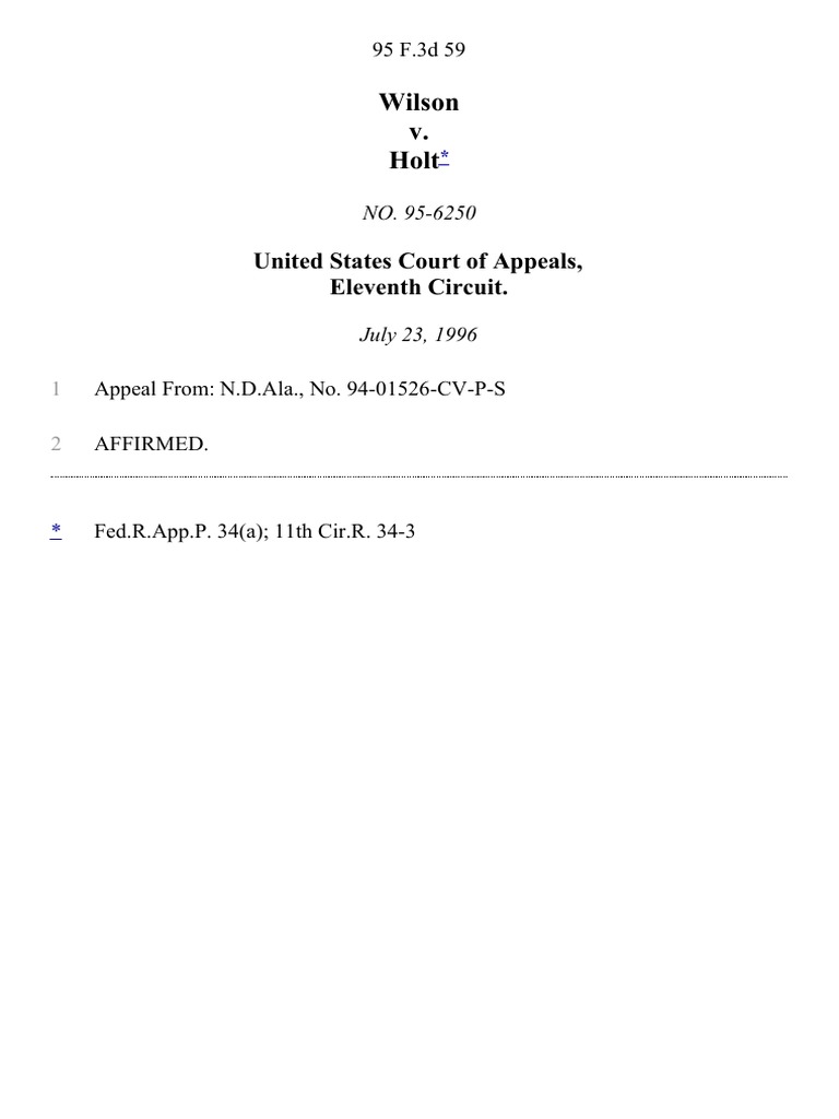Wilson v. Holt, 95 F.3d 59, 11th Cir. (1996) | PDF