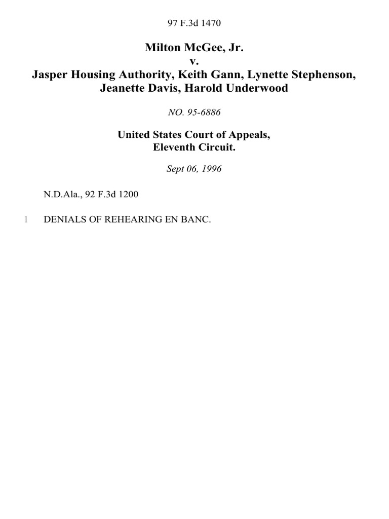 Milton McGee Jr. v. Jasper Housing Authority, Keith Gann, Lynette ...
