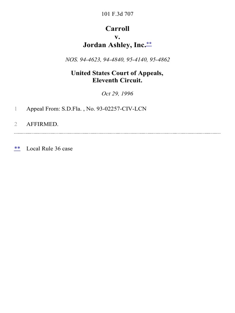 Carroll v. Jordan Ashley, Inc., 101 F.3d 707, 11th Cir. (1996) | PDF