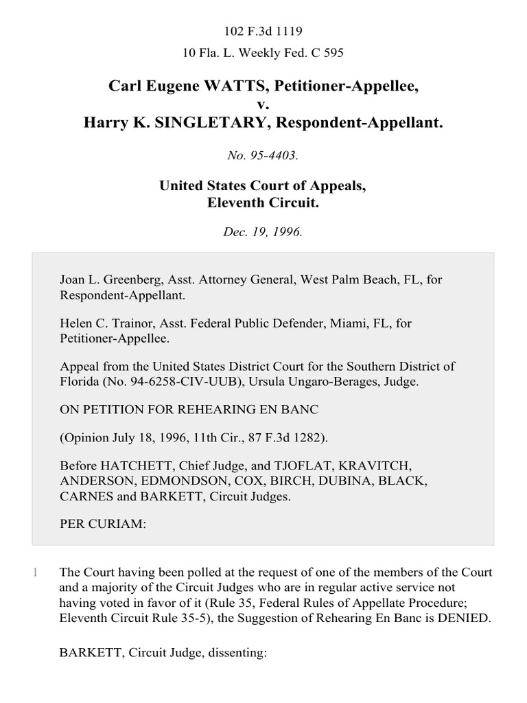 Carl Eugene Watts v. Harry K. Singletary, 102 F.3d 1119, 11th Cir. (1996) | PDF