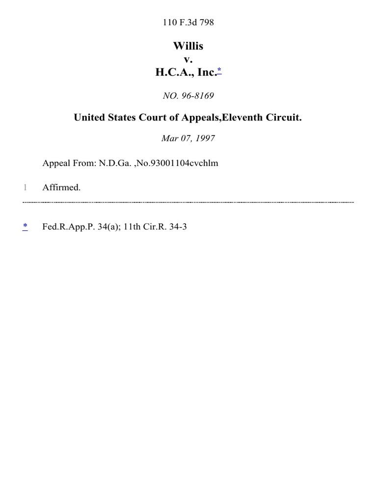 Willis v. H.C.A., Inc., 110 F.3d 798, 11th Cir. (1997) | PDF