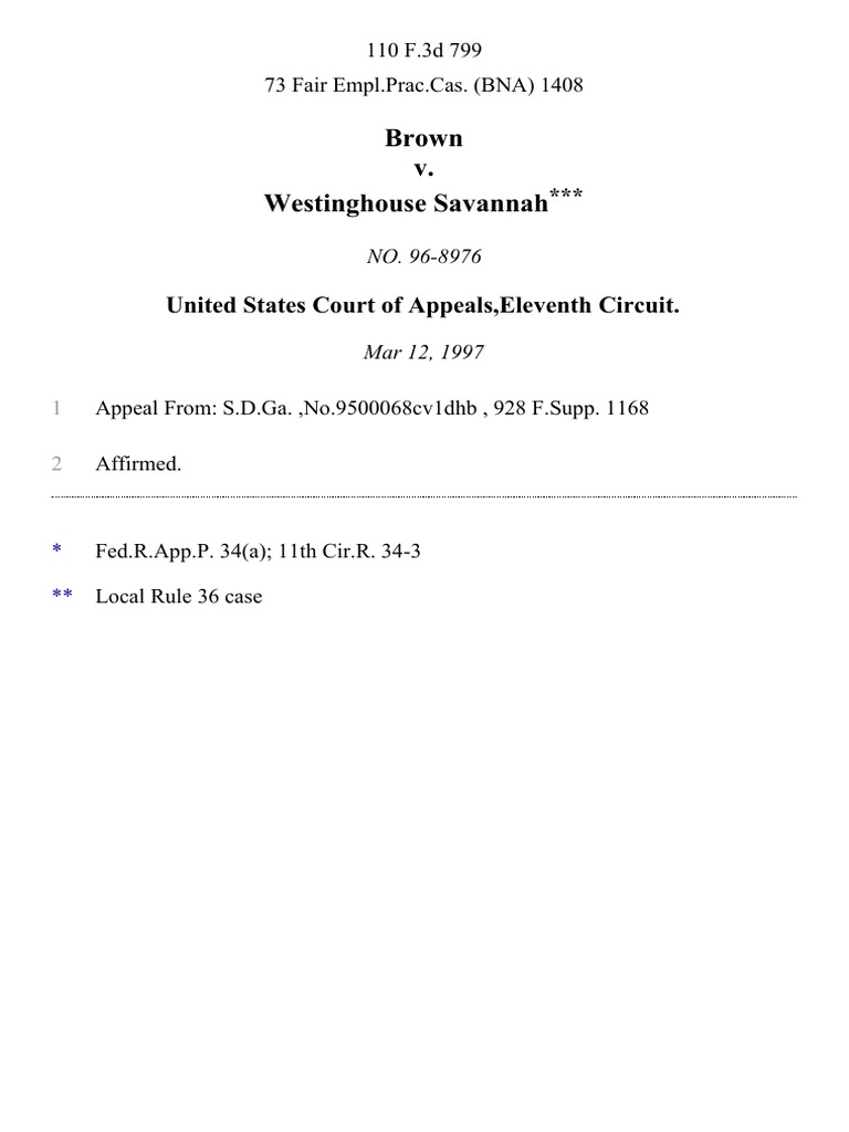 Brown v. Westinghouse Savannah, 110 F.3d 799, 11th Cir. (1997) | PDF