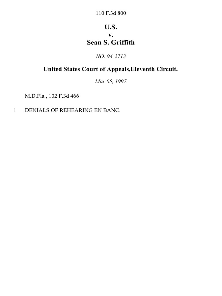 United States v. Sean S. Griffith, 110 F.3d 800, 11th Cir. (1997) | PDF